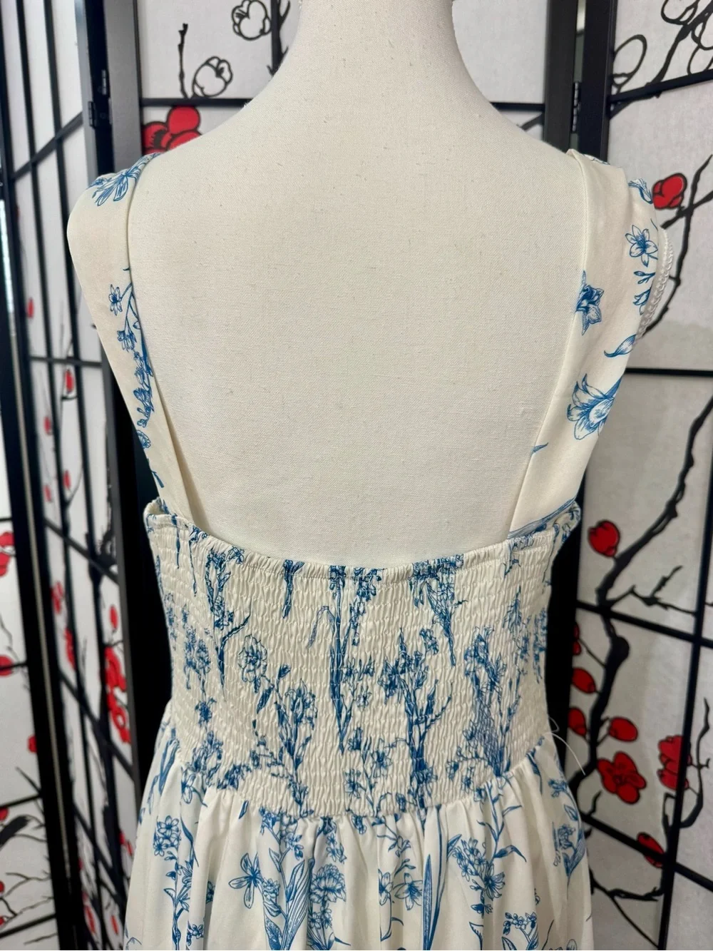 SHEIN | Dresses | Shein White Midi Dress With Blue Floral Print | Poshmark